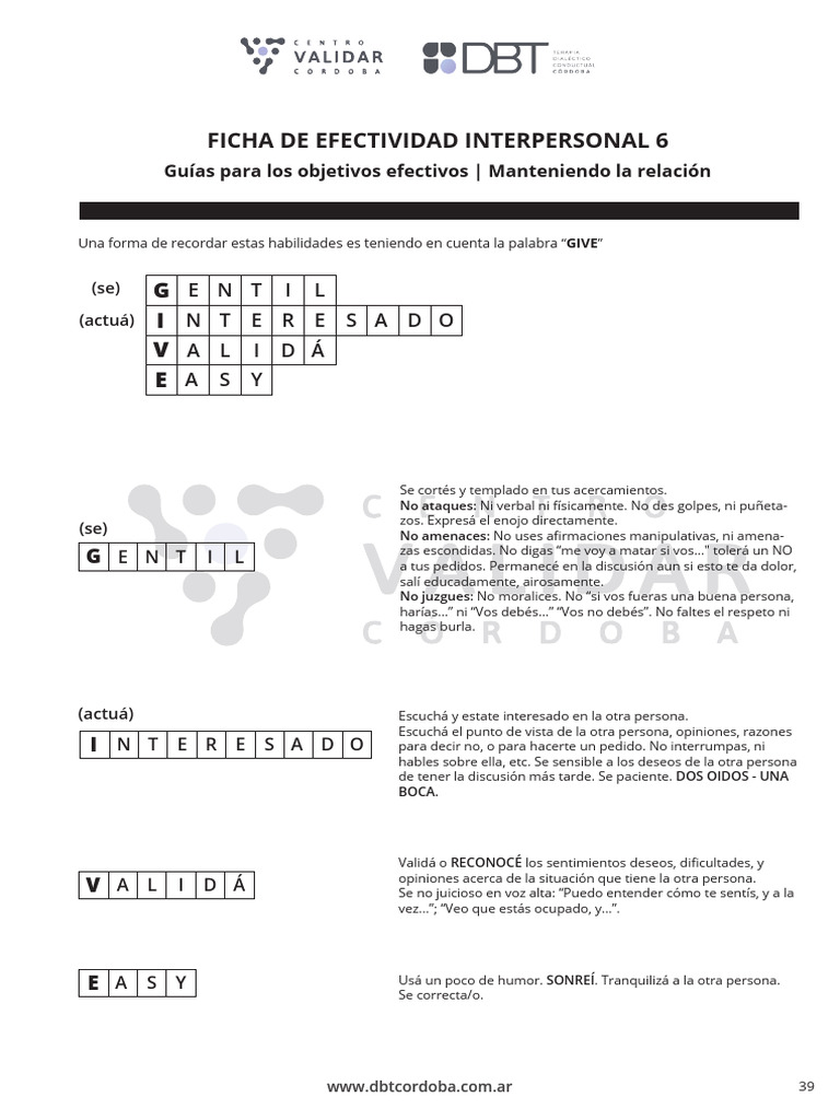 DBT Manual EFECTIVIDAD INTERPERSONAL (2) - 10 | PDF