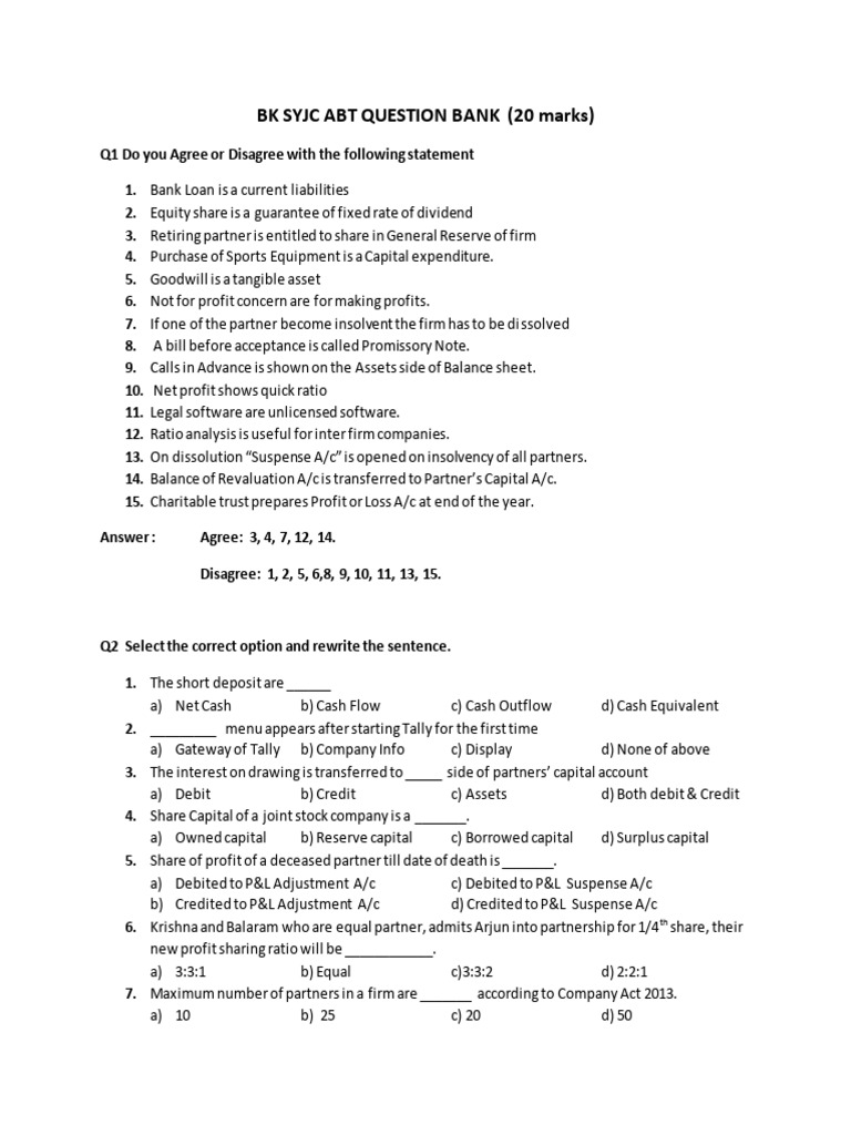 SYJC BK ABt QUESTION BANK 2025 | PDF | Debits And Credits | Banks