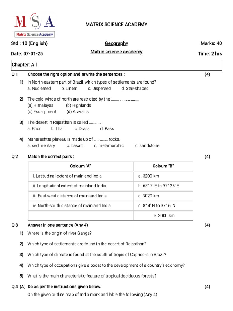 Question Paper10ssc | PDF | Earth Sciences