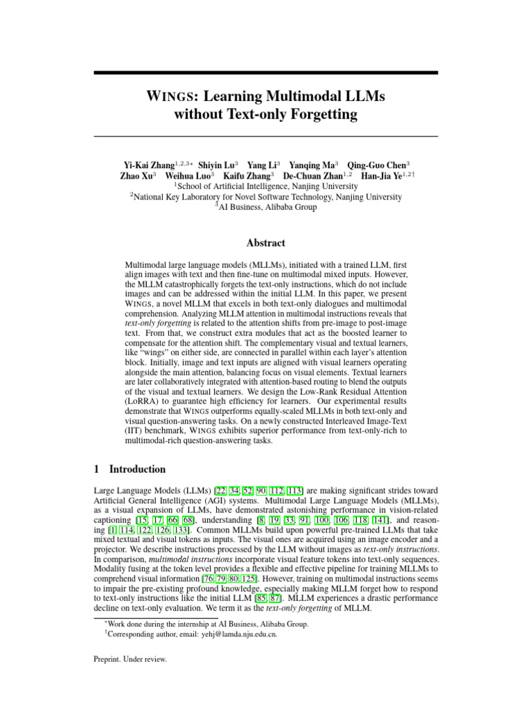 （阿里国际-MarcoVL 团队）WINGS- Learning Multimodal LLMs Without Text-Only Forgetting | PDF | Cognitive ...