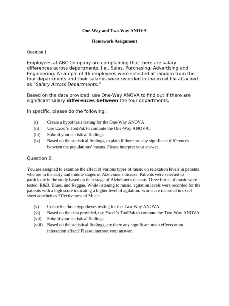 One-Way and Two-Way ANOVA - Assignment | PDF