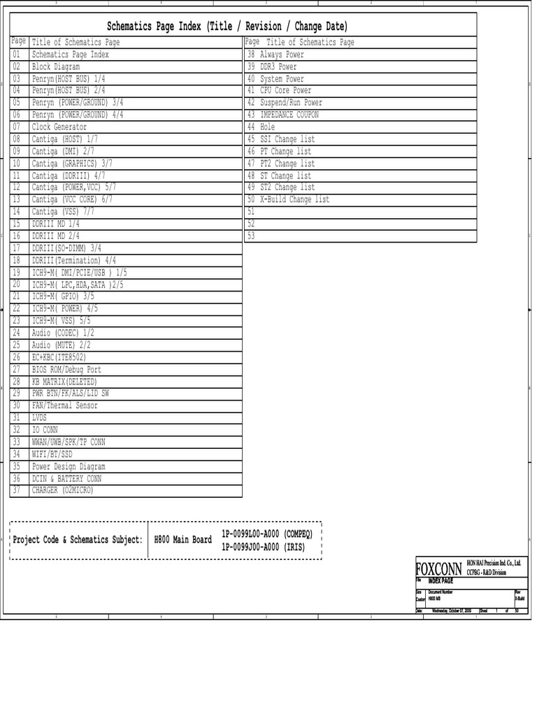 H800 Main Board Schematics Index | PDF | Electronics | Computing