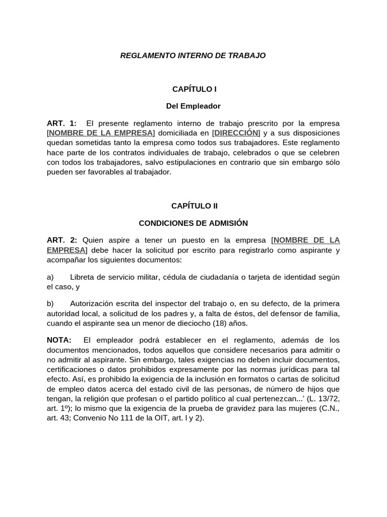 Formato-Reglamento-Interno-de-Trabajo | PDF | Salario | Derecho laboral