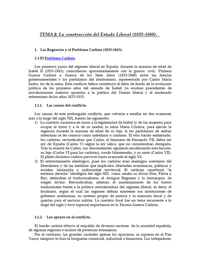 Tema 2. La Construcción Del Estado Liberal (1833-1868) - 2 | PDF | Política de españa | Gobierno ...