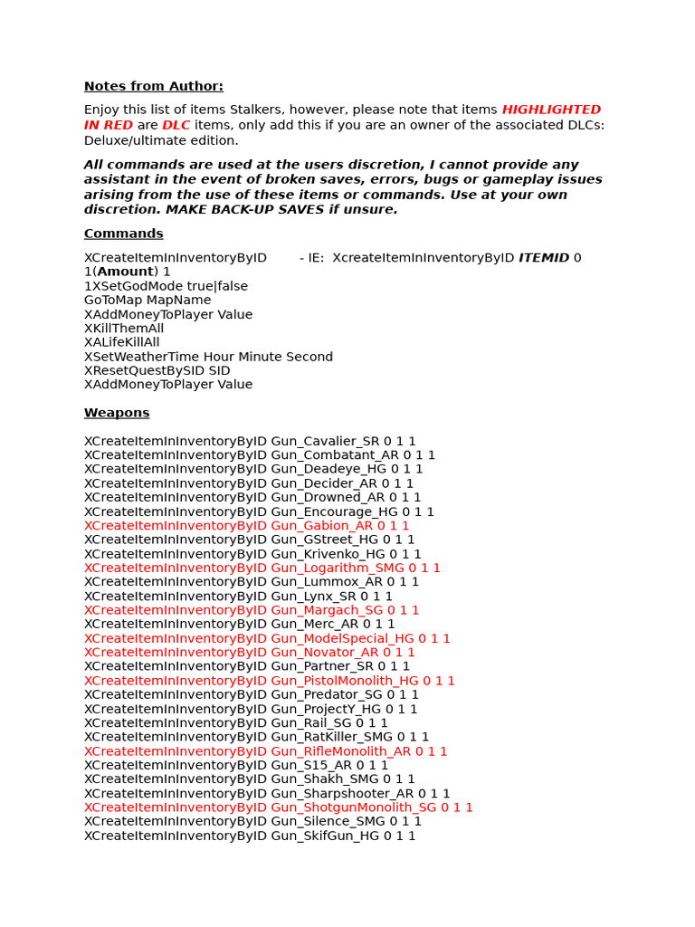 Cyberpunk Item ID and Commands List | PDF