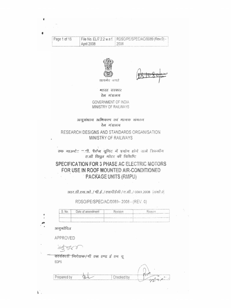 RDSO - PE - SPEC - AC - 0089 - 2008 (Rev - 0') (Amndt - 1 2) | PDF