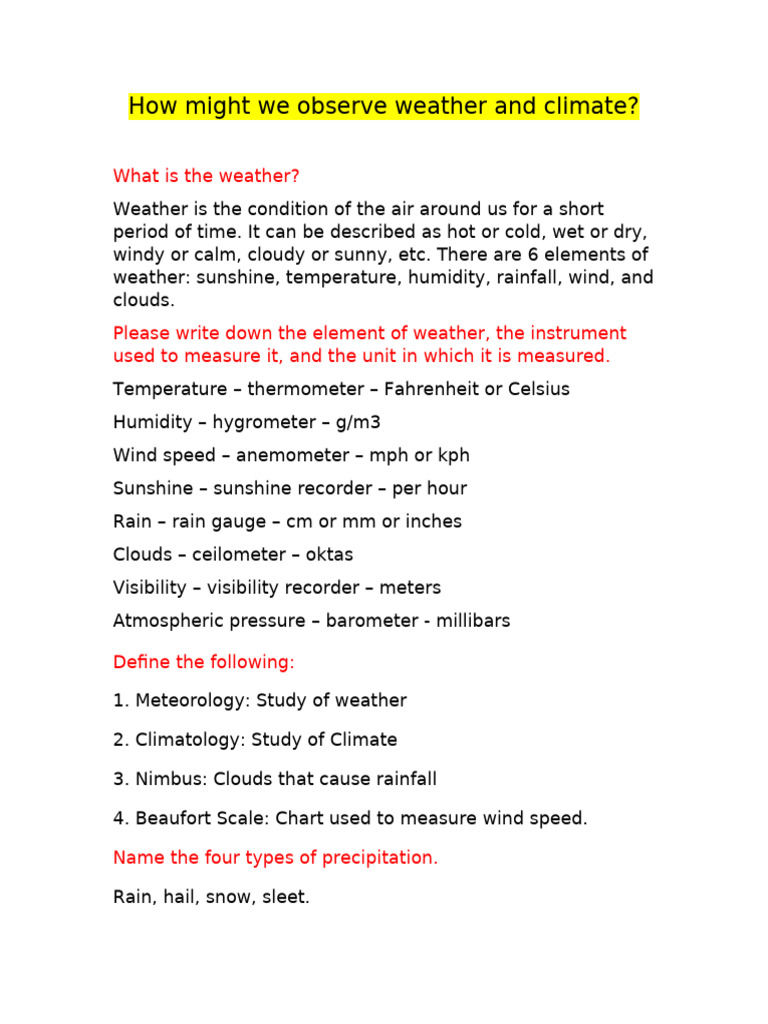 How Might We Observe Weather and Climate | PDF | Precipitation ...