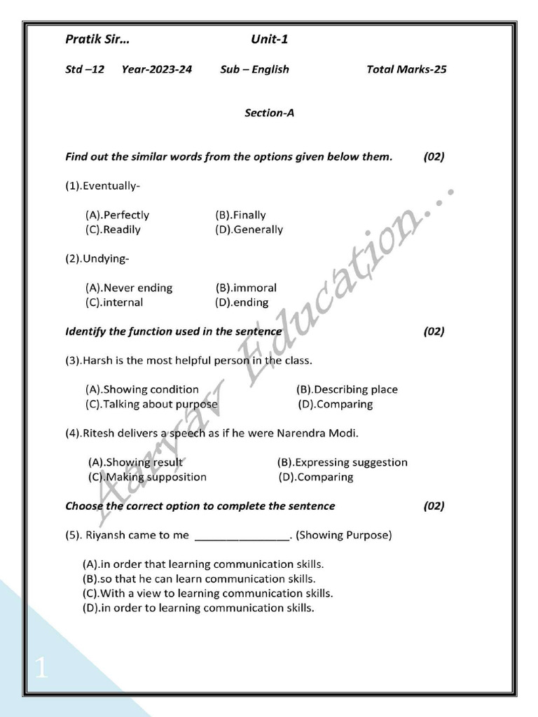 12th Sci Paper Unit 1 | PDF