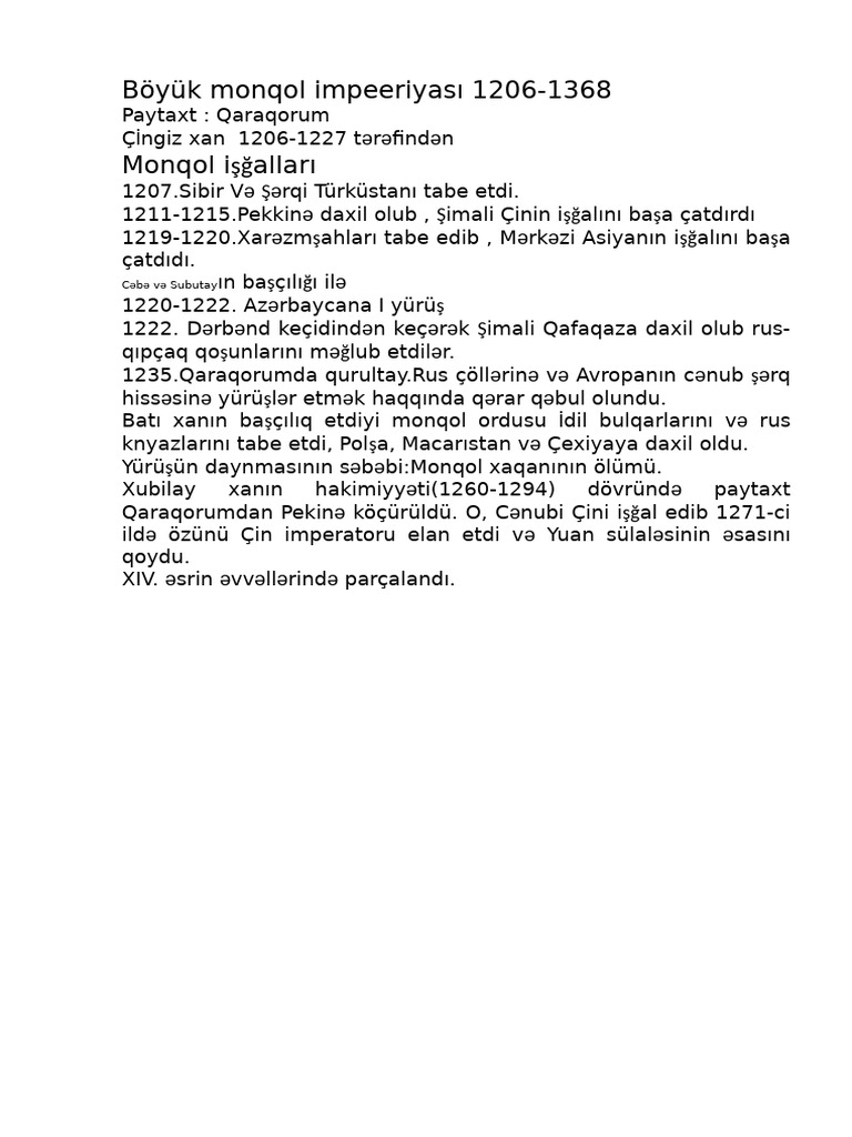 Böyük Monqol Impeeriyası 1206-1368 | PDF