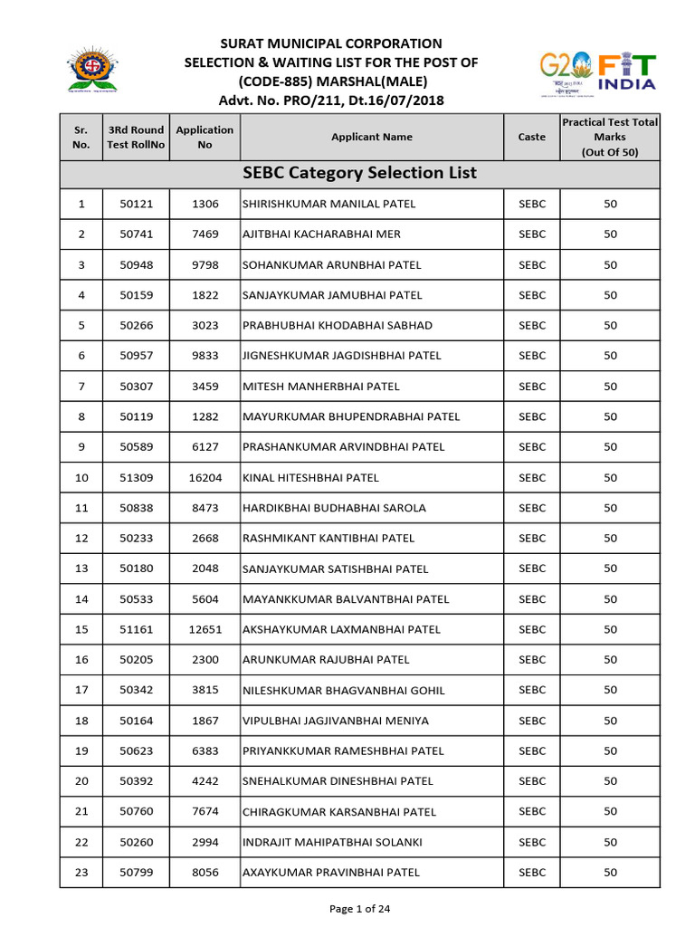 SEBC Marshal Selection List | PDF
