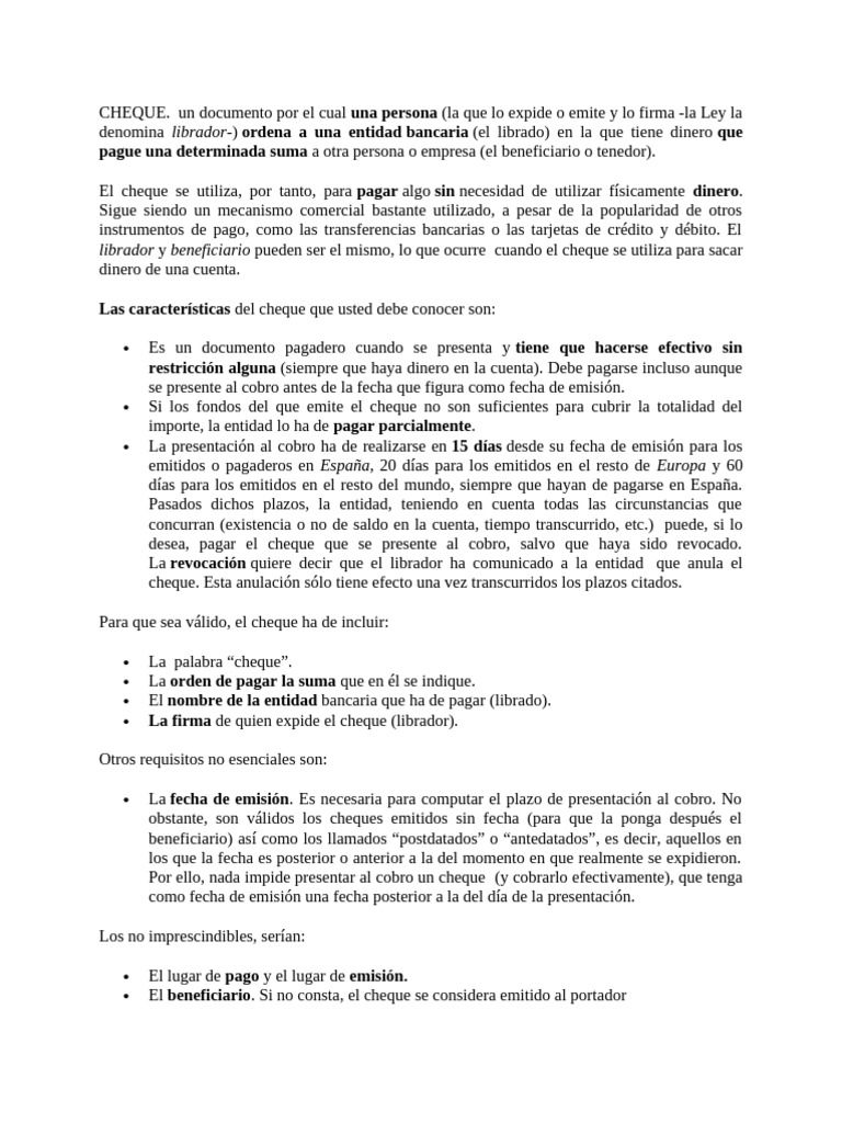 Guía Completa sobre Cheques y su Uso | PDF | Cheque | Dinero