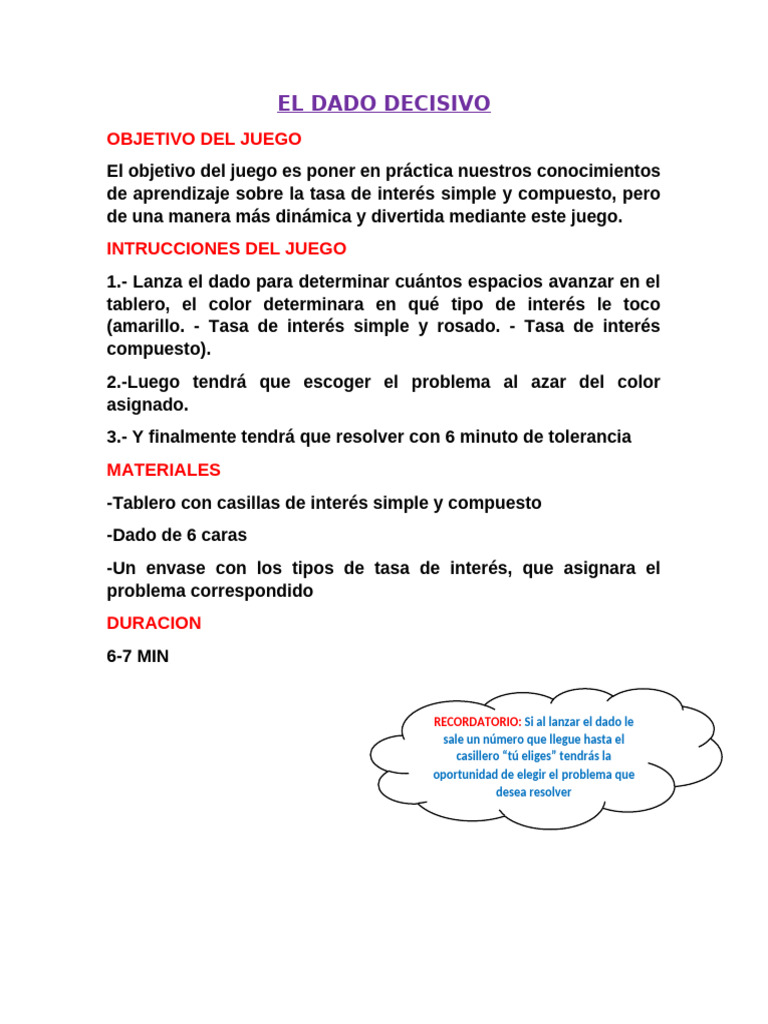 Juego de Intereses: Aprende Jugando | PDF