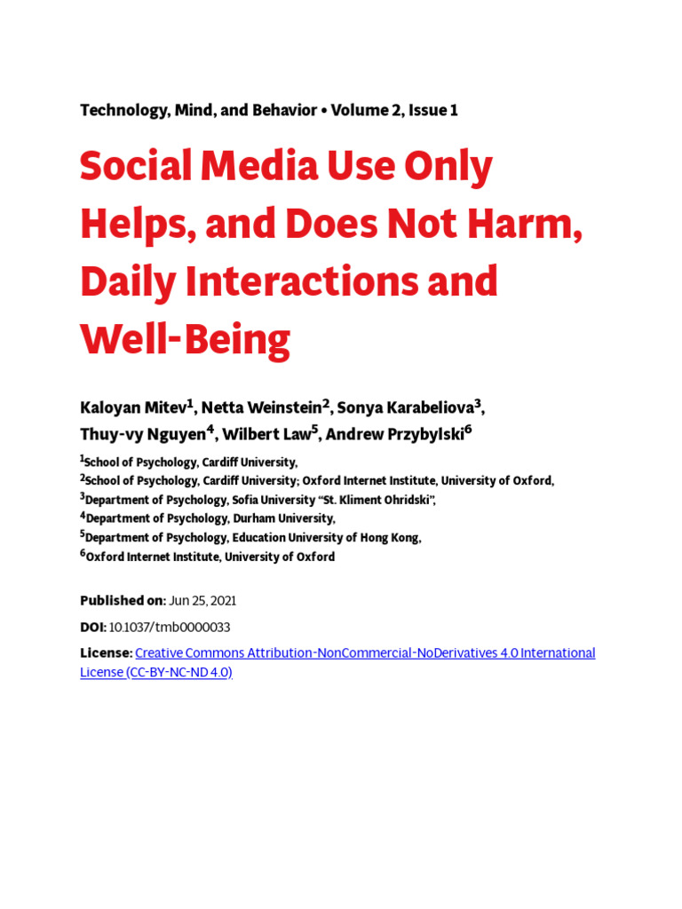 13.social Media Use Only Helps and Does Not Harm Daily Interactions and ...