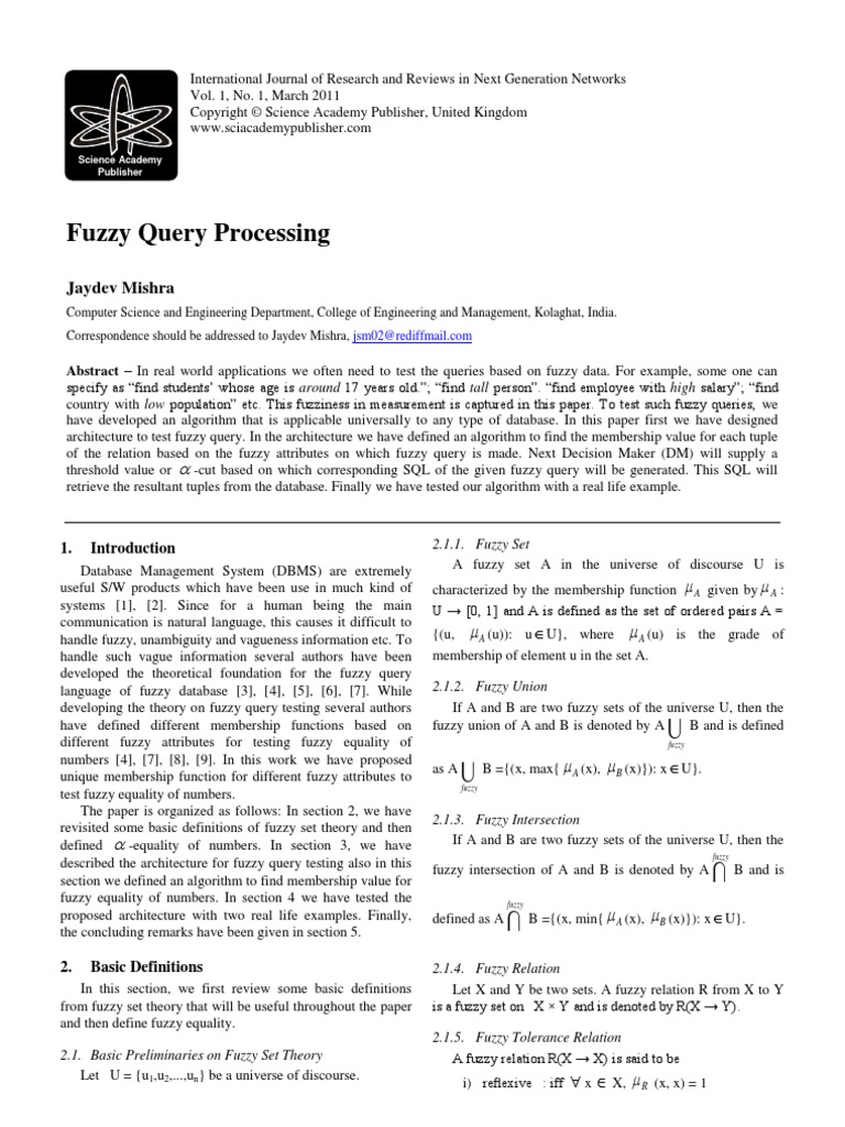 Fuzzy Query Process | PDF | Fuzzy Logic | Sql