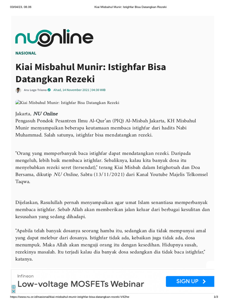 Kiai Misbahul Munir_ Istighfar Bisa Datangkan Rezeki | PDF