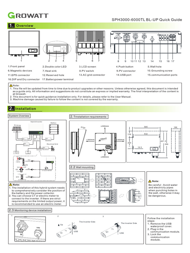 Growatt SPH - 3000-6000TL - BL-UP - Quick - Guide - EN - 202406 | PDF | Photovoltaics ...