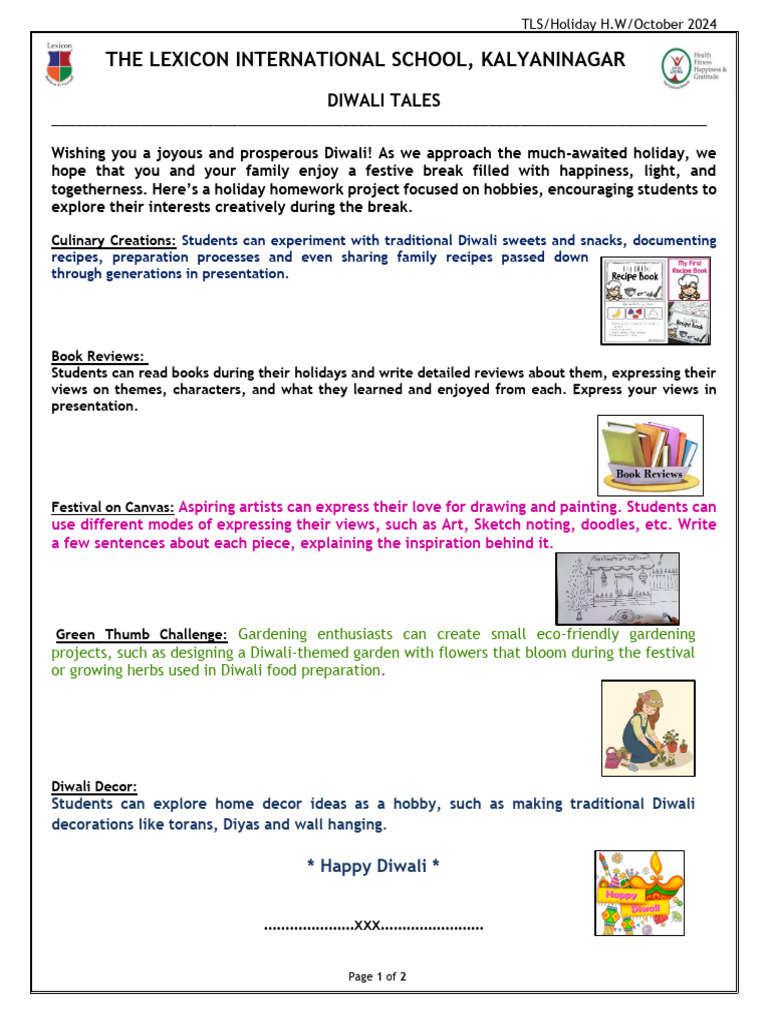 TLISK_Diwali-Holiday-Homework_October-2024 | PDF