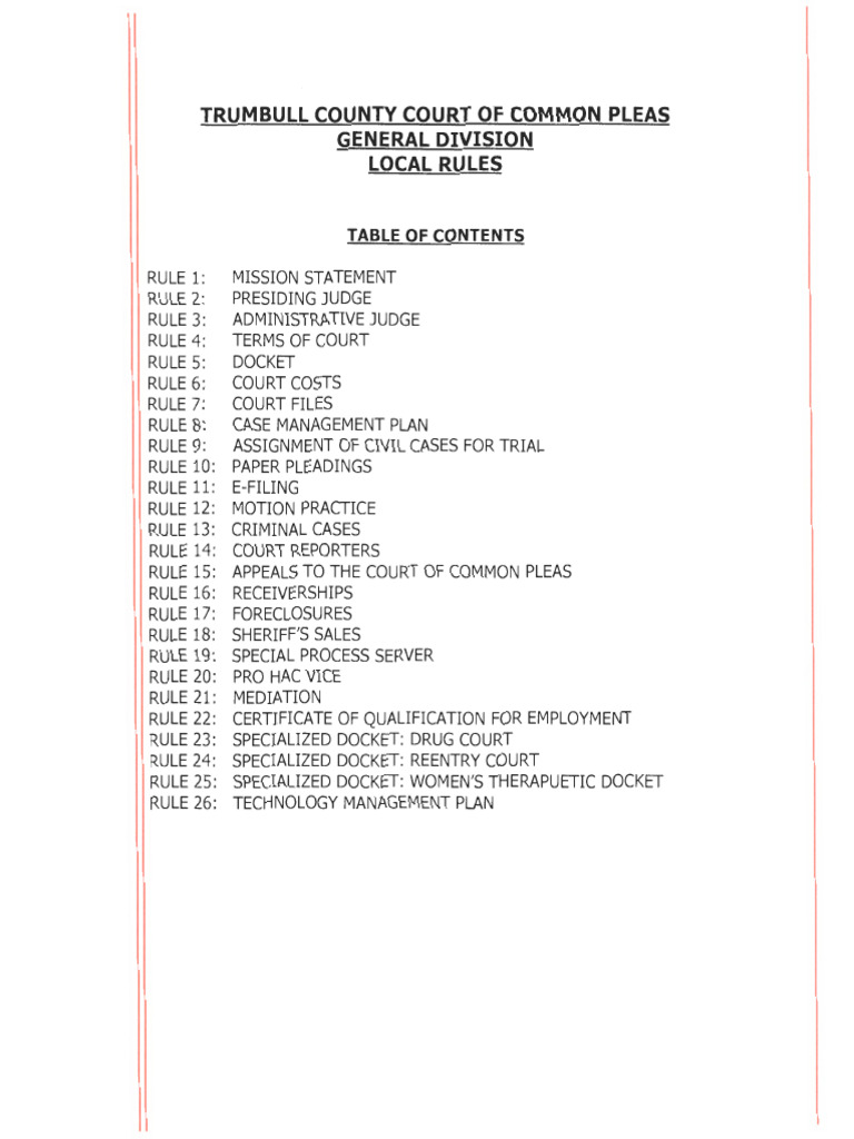 Common Pleas Rules of Court | PDF | Discovery (Law) | Complaint