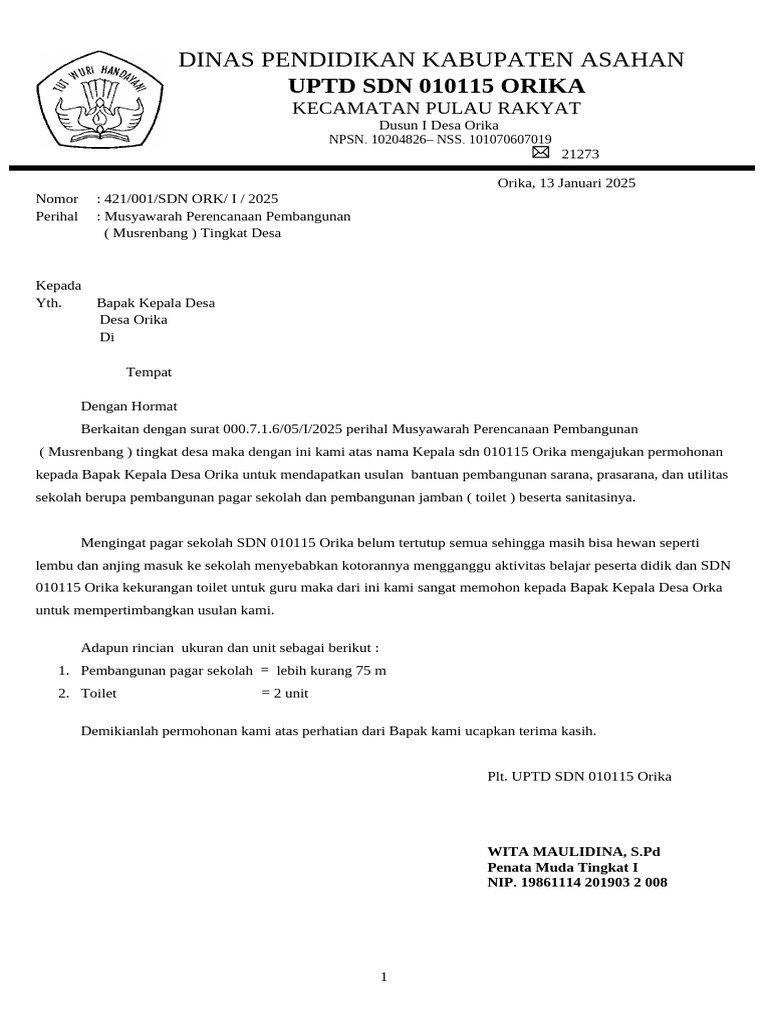 Surat Usulan Musrenbang | PDF