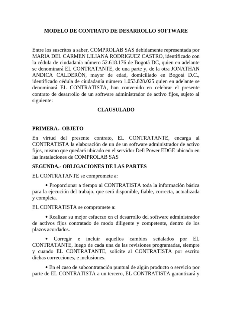 MODELO DE CONTRATO DE DESARROLLO SOFTWARE | PDF | Software | Justicia