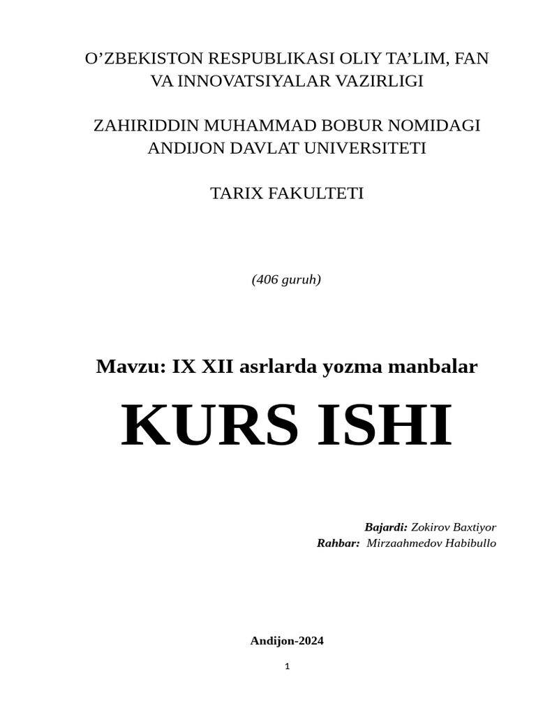 Zokirov Bahtiyor_kurs ishi | PDF