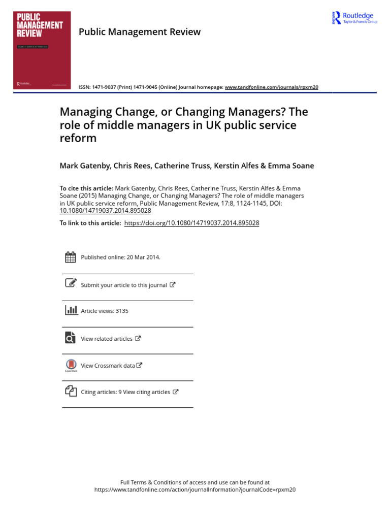 Managing Change or Changing Managers The role of middle managers in UK public service reform ...