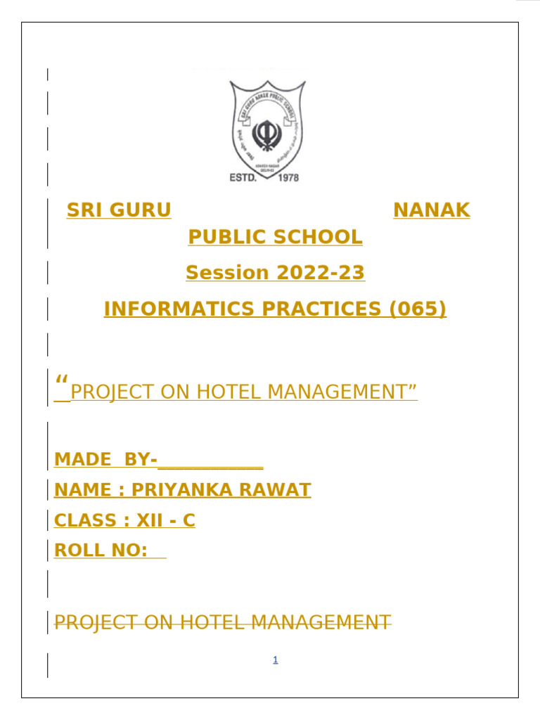 Priyanka-Project On Hotel Management | PDF | Comma Separated Values | Computer Programming