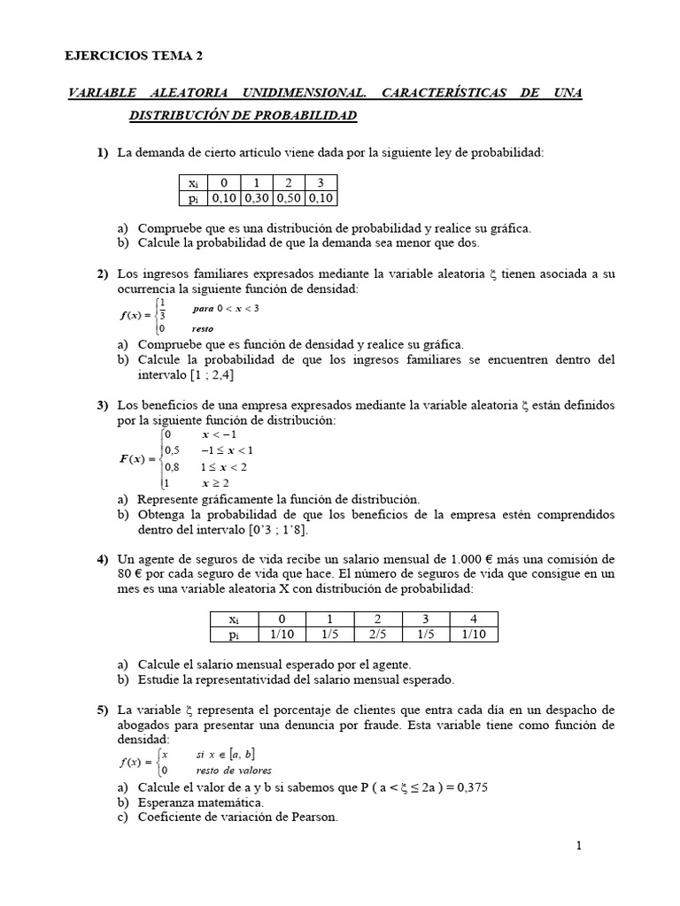 02a.ejercicios T2 - Variable Aleatoria - Enunciados | PDF | Función de densidad de probabilidad ...
