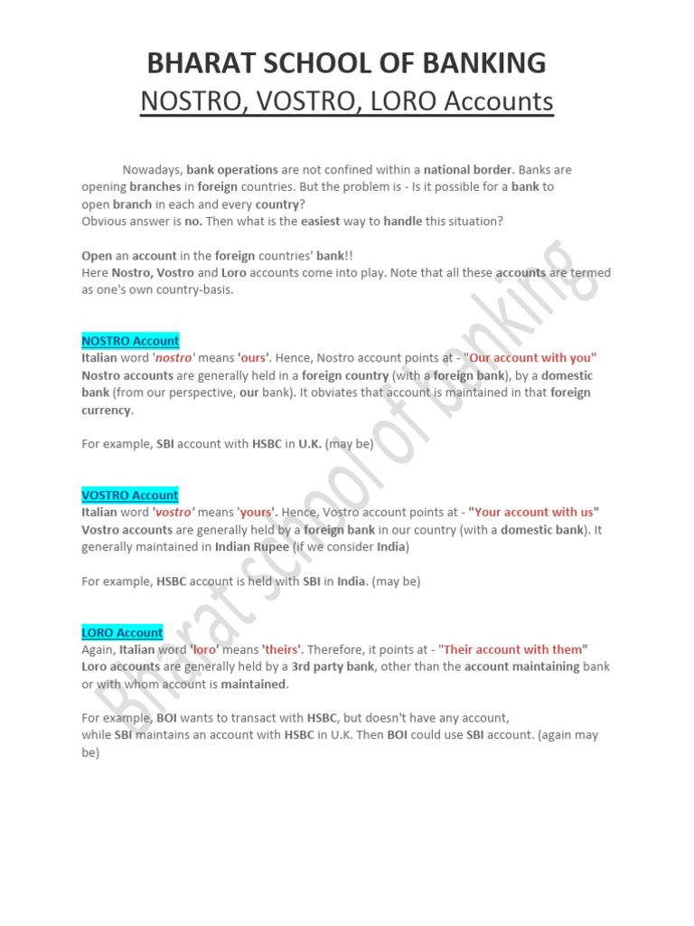 NOSTRO-VOSTRO-LORO-Accounts | PDF