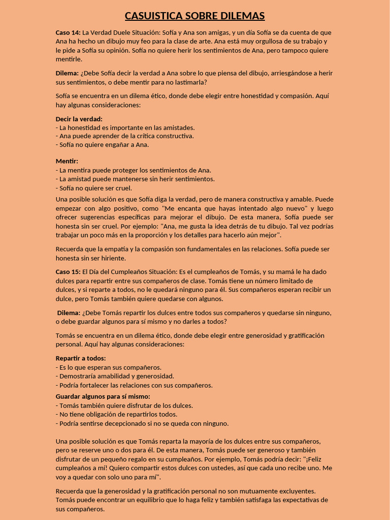 Casuistica Sobre Dilemas | PDF | Mentira | Verdad