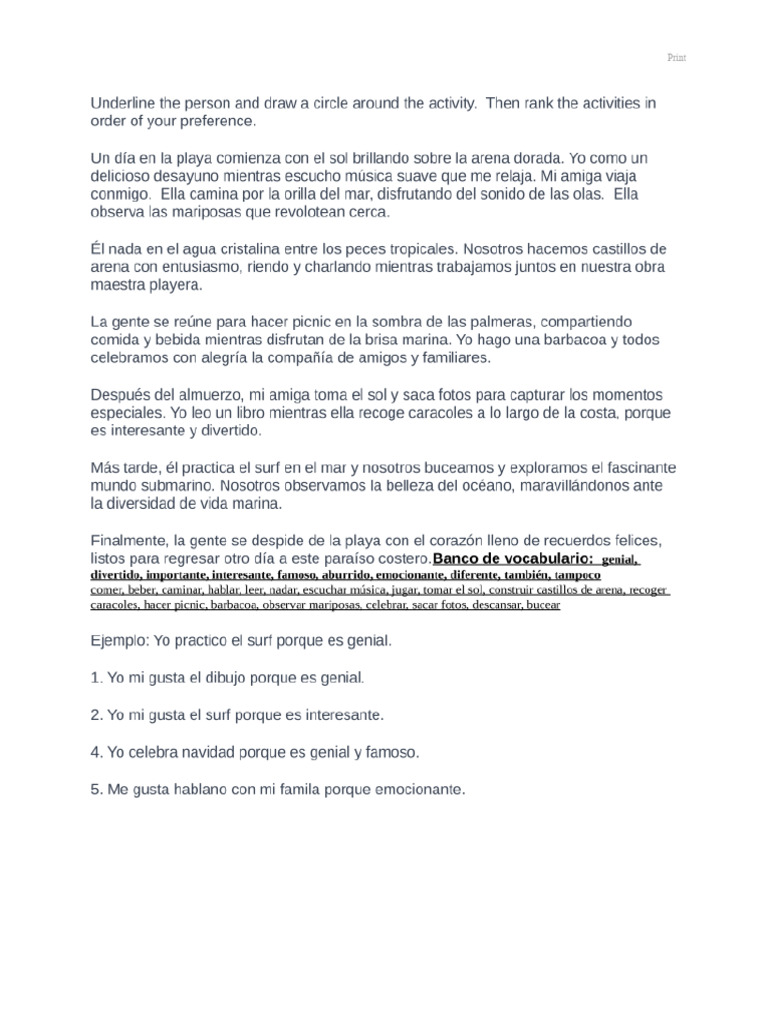 Un Dia en La Playa - Schoology | PDF