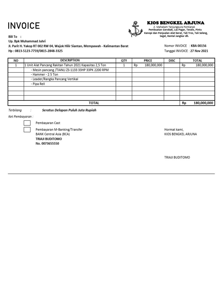INVOICE ALAT TIANGPANCANG | PDF