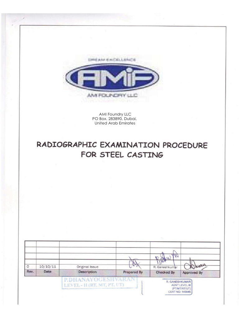 RT PRocedure - AMI-RT-01 Rev. 0 | PDF