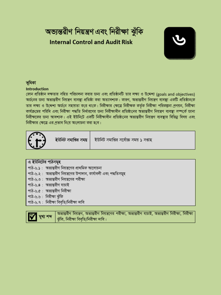 Internal Control and Audit Risk Unit-06 | PDF | Accounting | Business