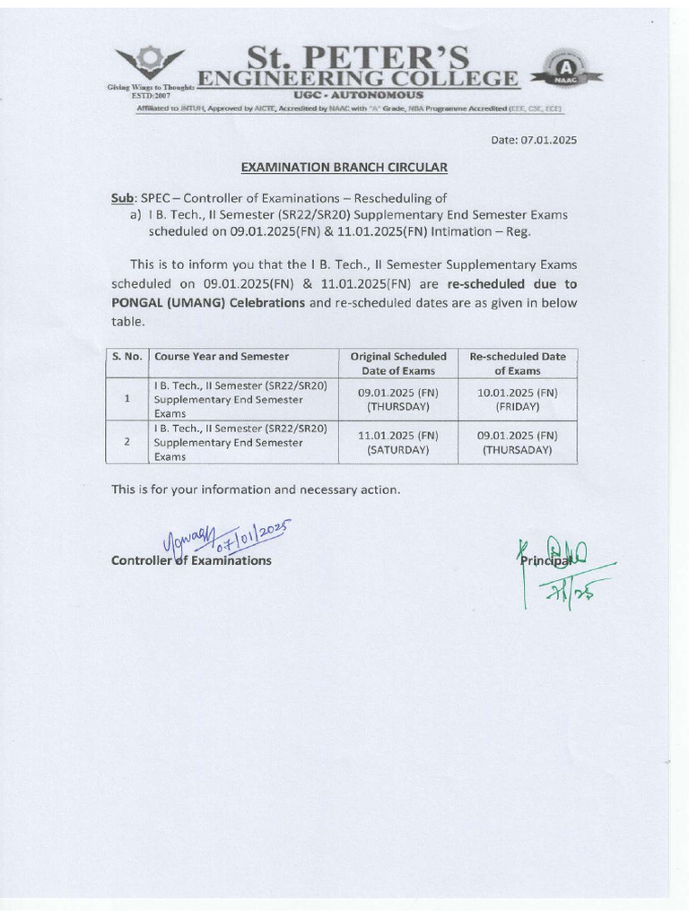 Circular - Exam Section | PDF