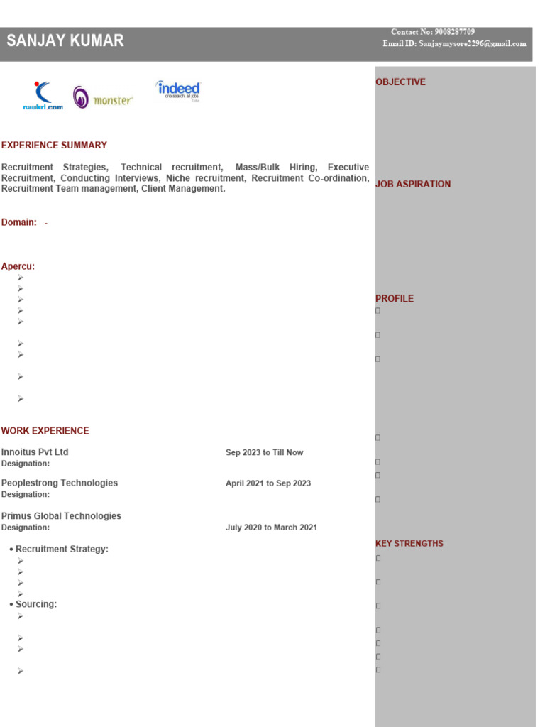 TA SanjayKumar Resume | PDF | Recruitment | Business