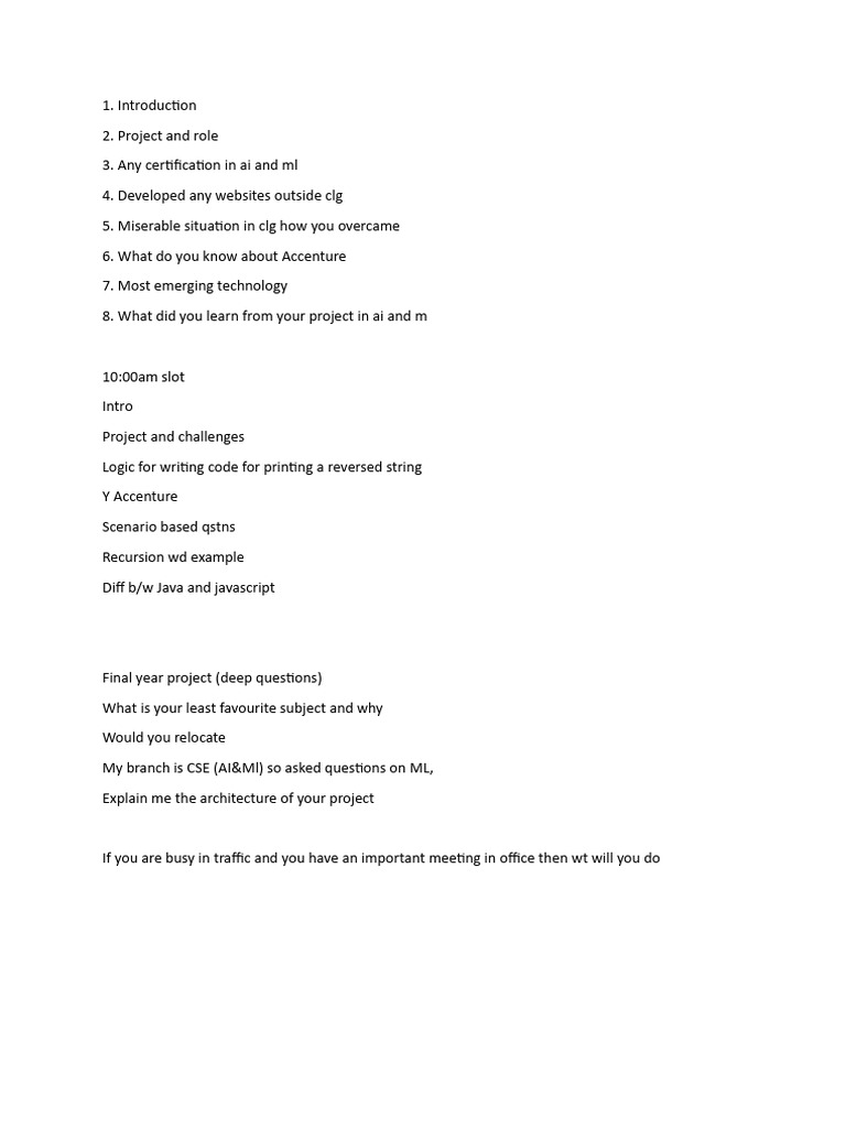 Accenture Interview Insights and Questions | PDF | Cognitive Science ...