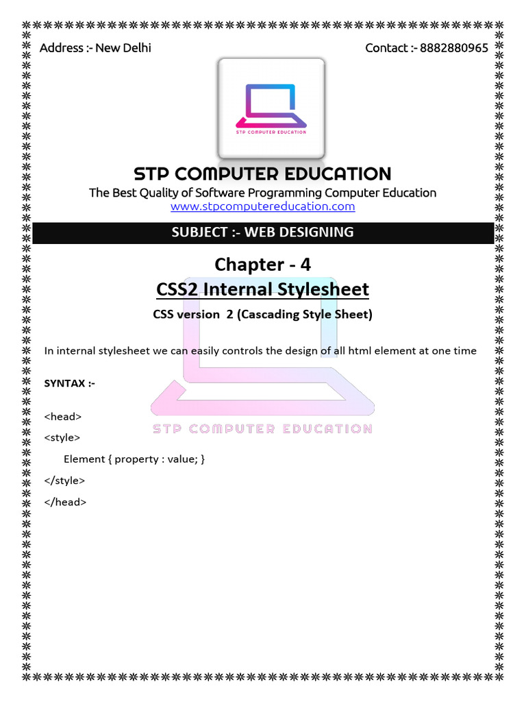Chapter - 4 CSS2 Internal Stylesheet | PDF