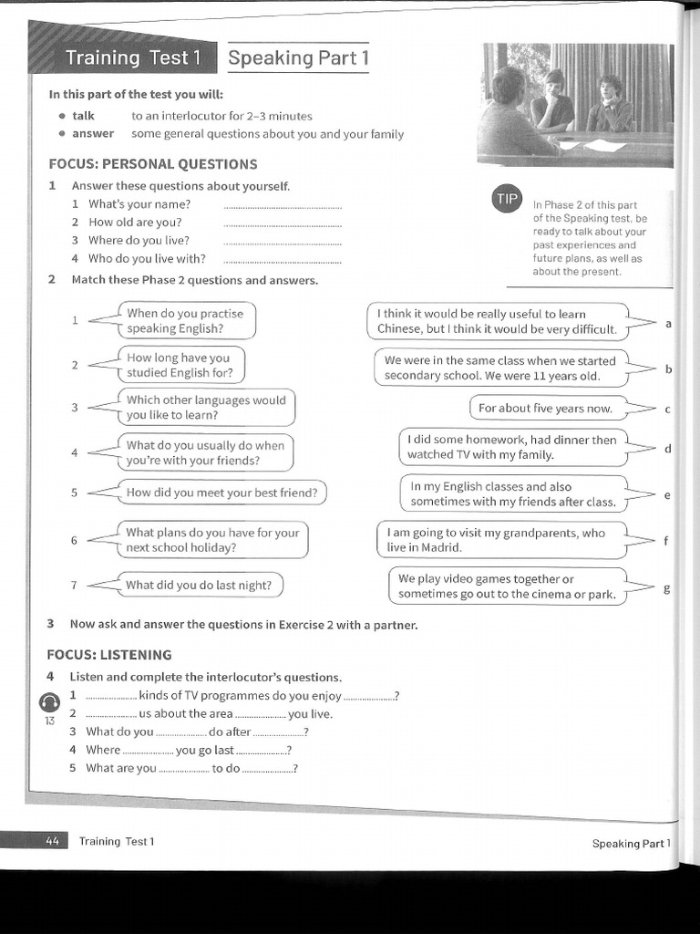 Cambridge B1 Trainer Test 1 Speaking | PDF