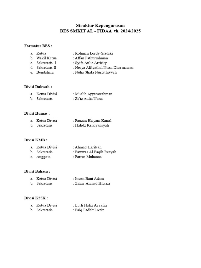 Struktur Kepengurusan & Proker BES | PDF