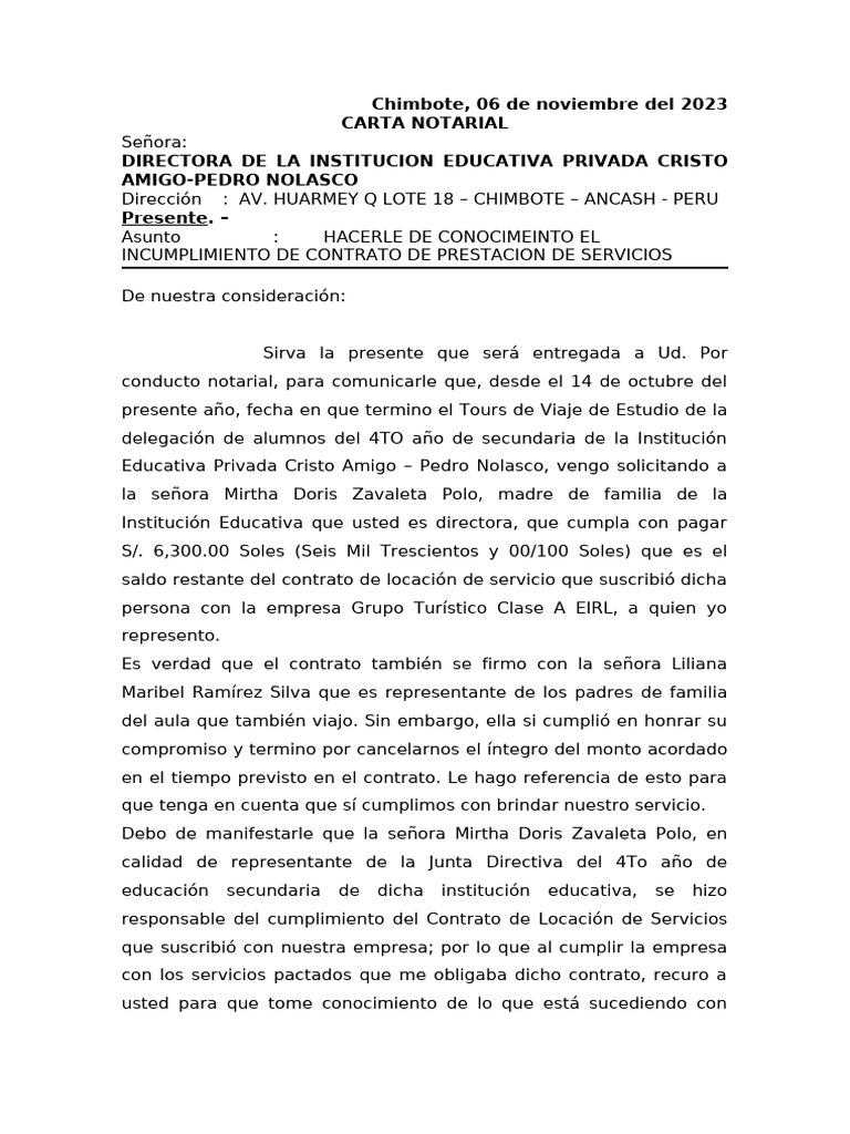 Carta Notarial Directora | PDF