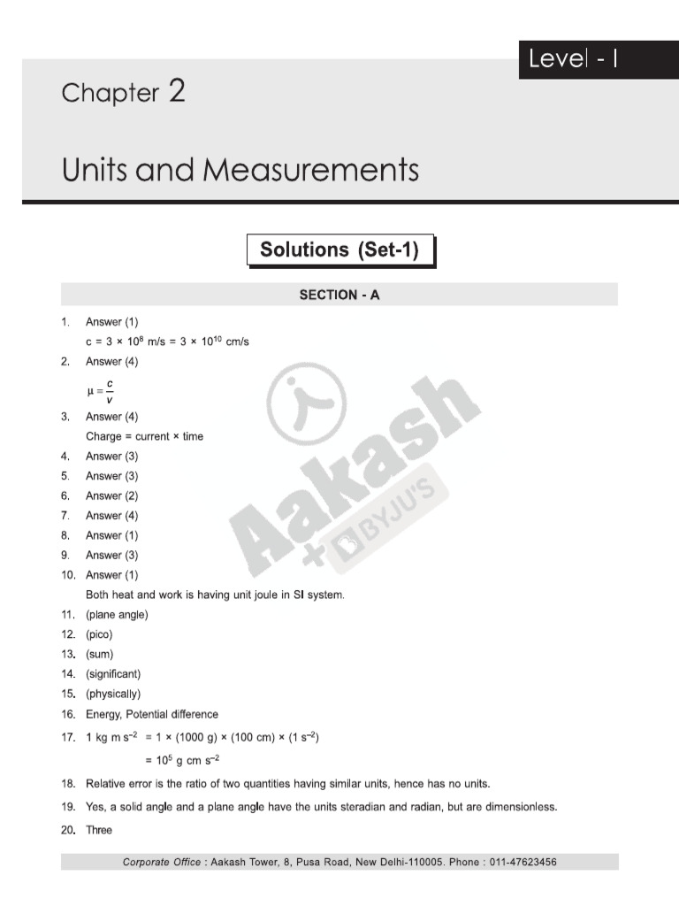 CLS MED 23 24 XI Phy Package 1 Level 1 Chapter 2 | PDF