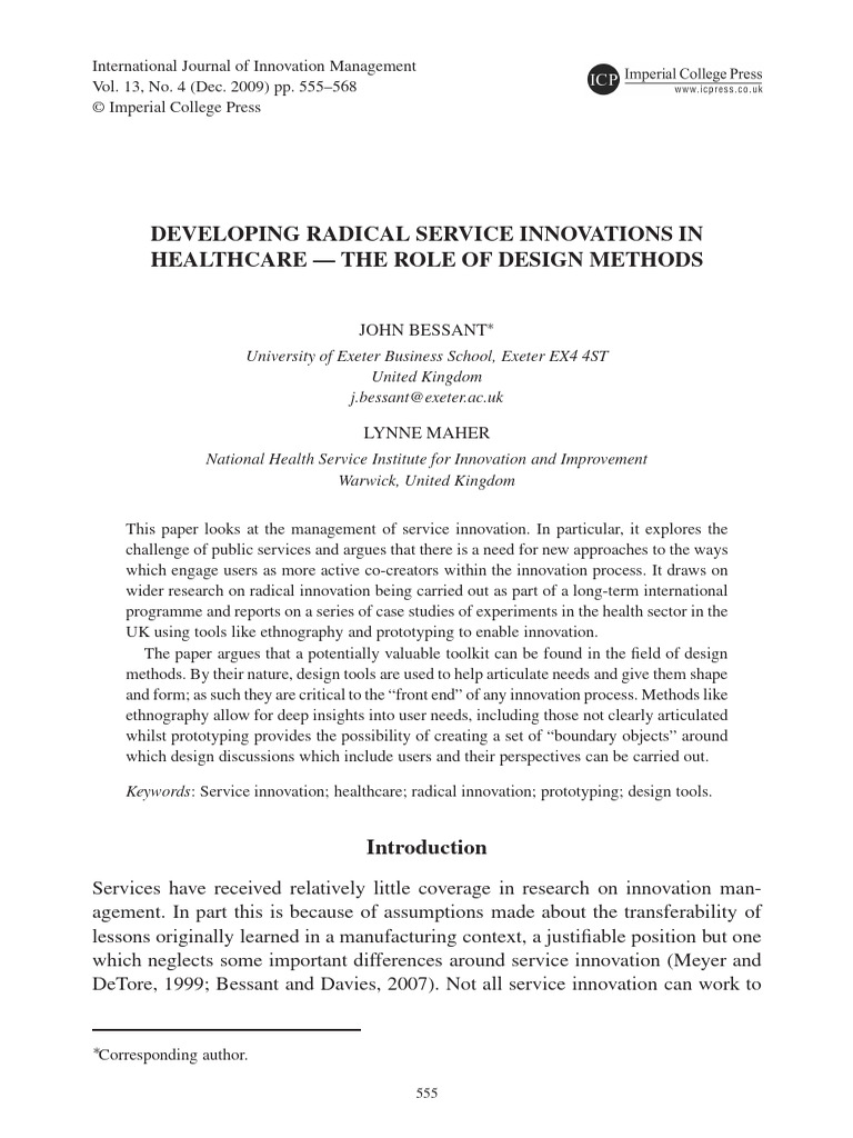 Developing Radical Service Innovations in Healthcare - The Role of ...