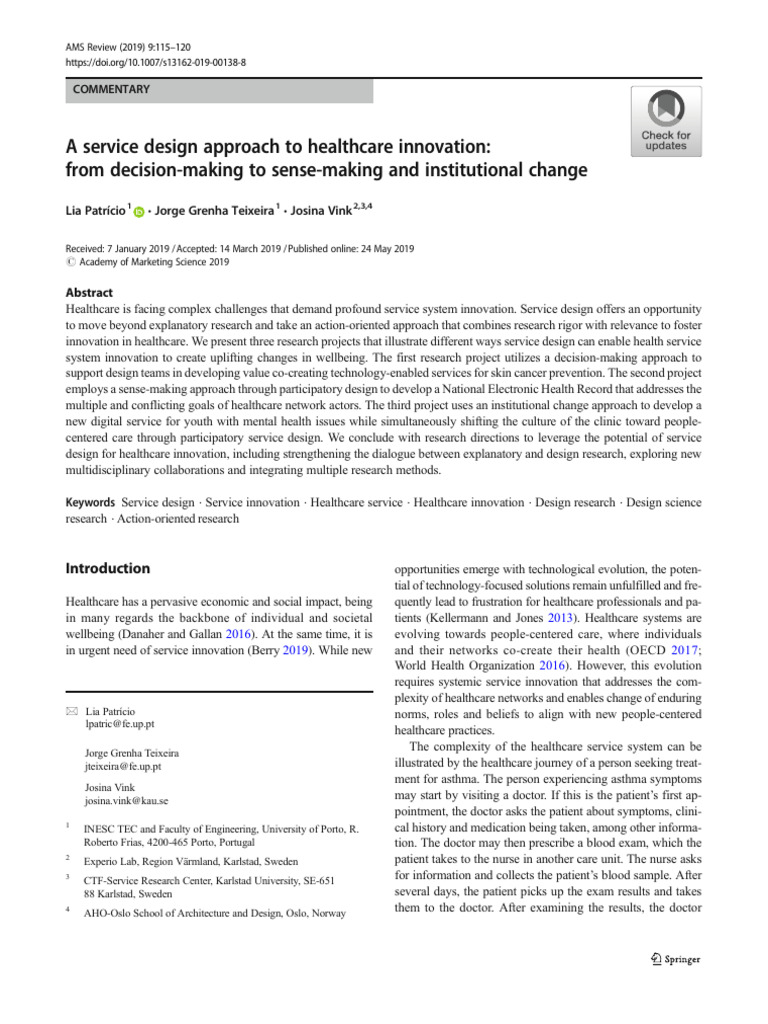 A service design approach to healthcare innovation-from decision-making ...