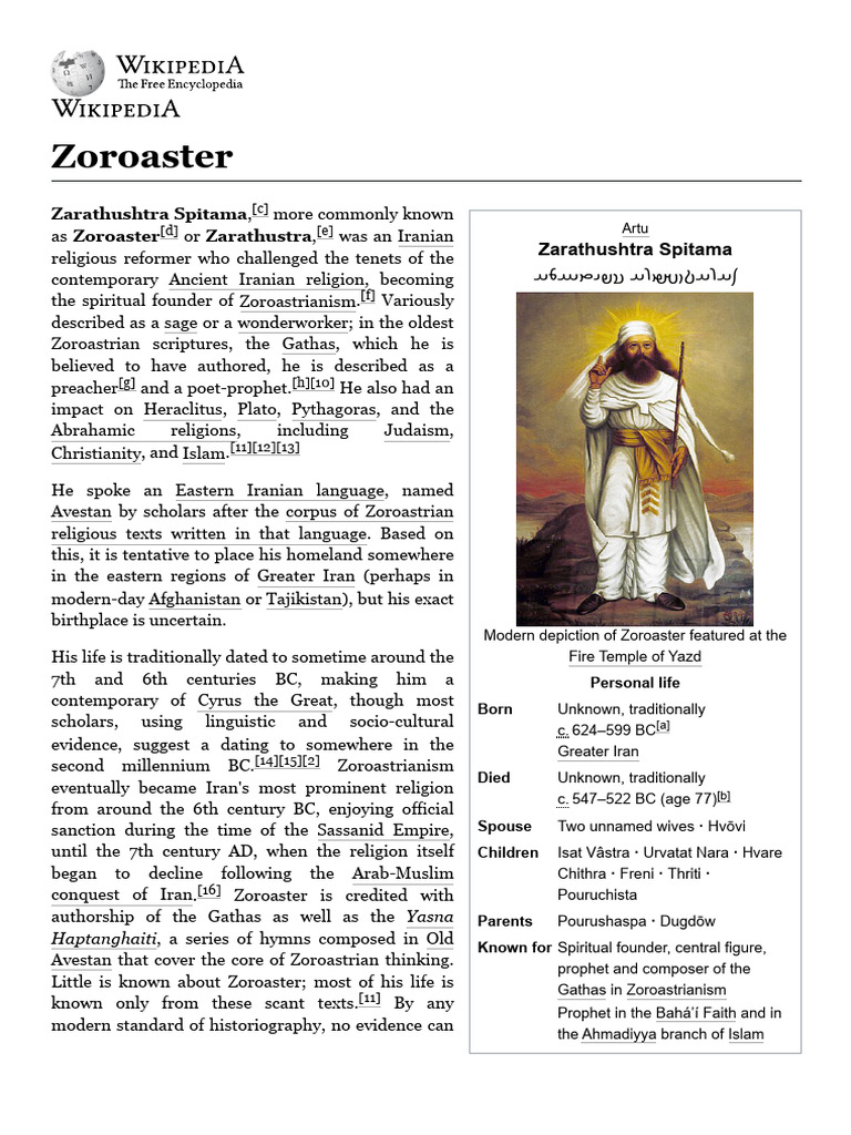 Zoroaster: Life and Etymology | PDF | Zoroastrianism