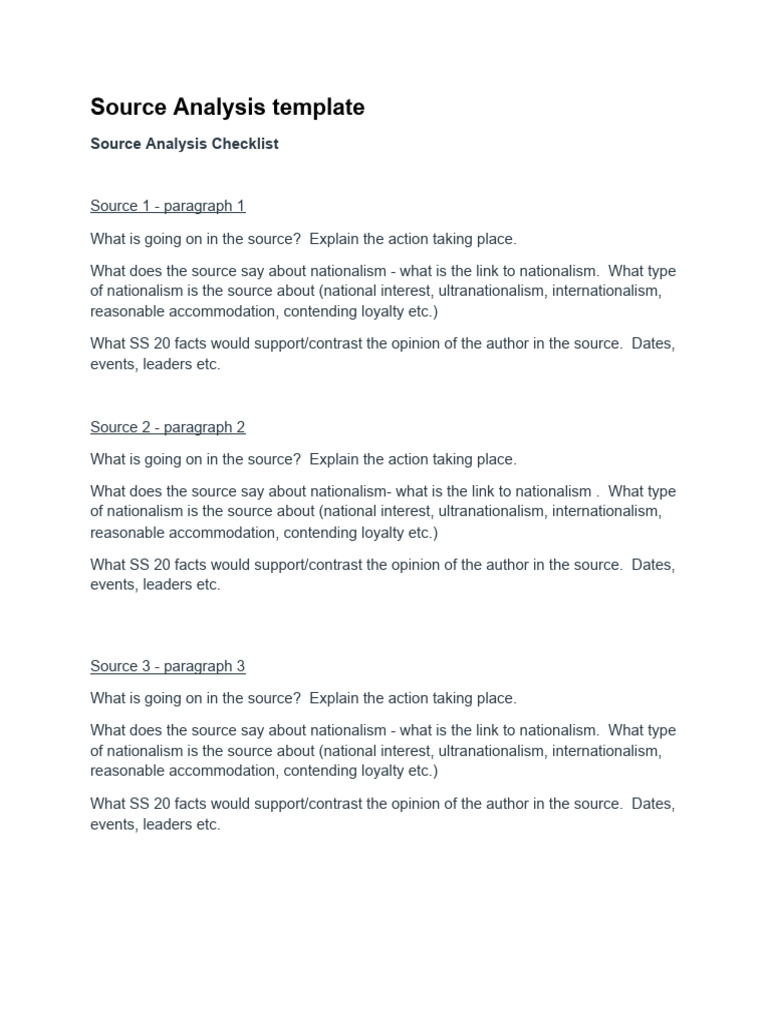 Social Studies 20-2 - Source Analysis Template | PDF
