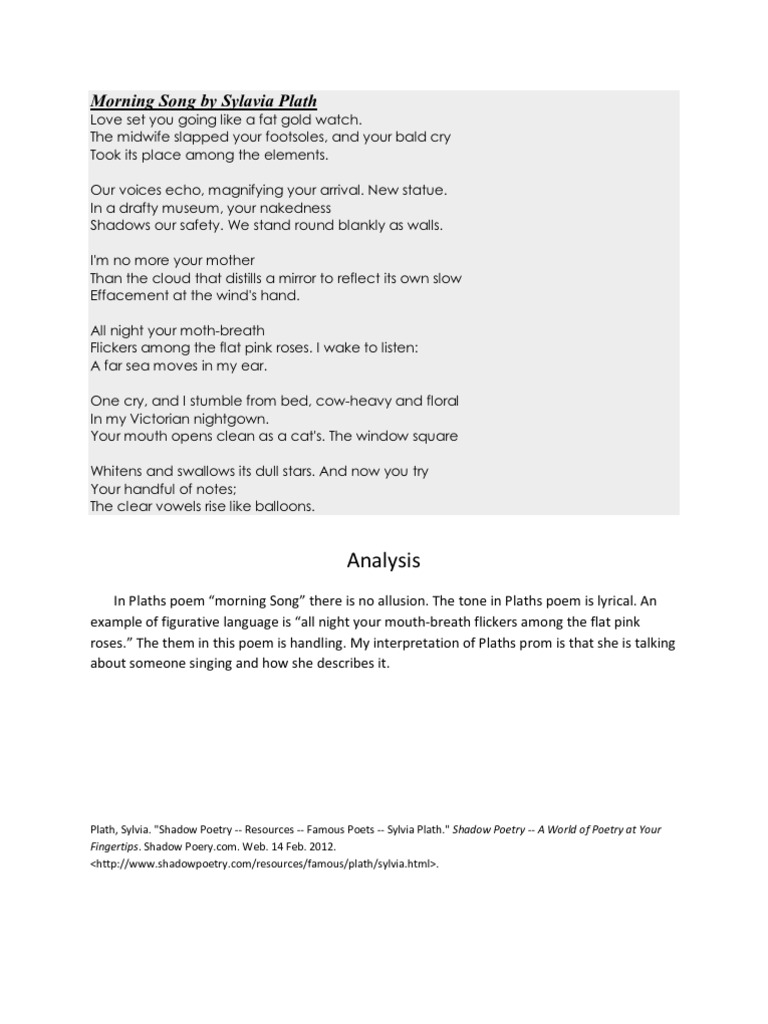 Analysis of Plath's "Morning Song" | PDF | Language Arts & Discipline ...