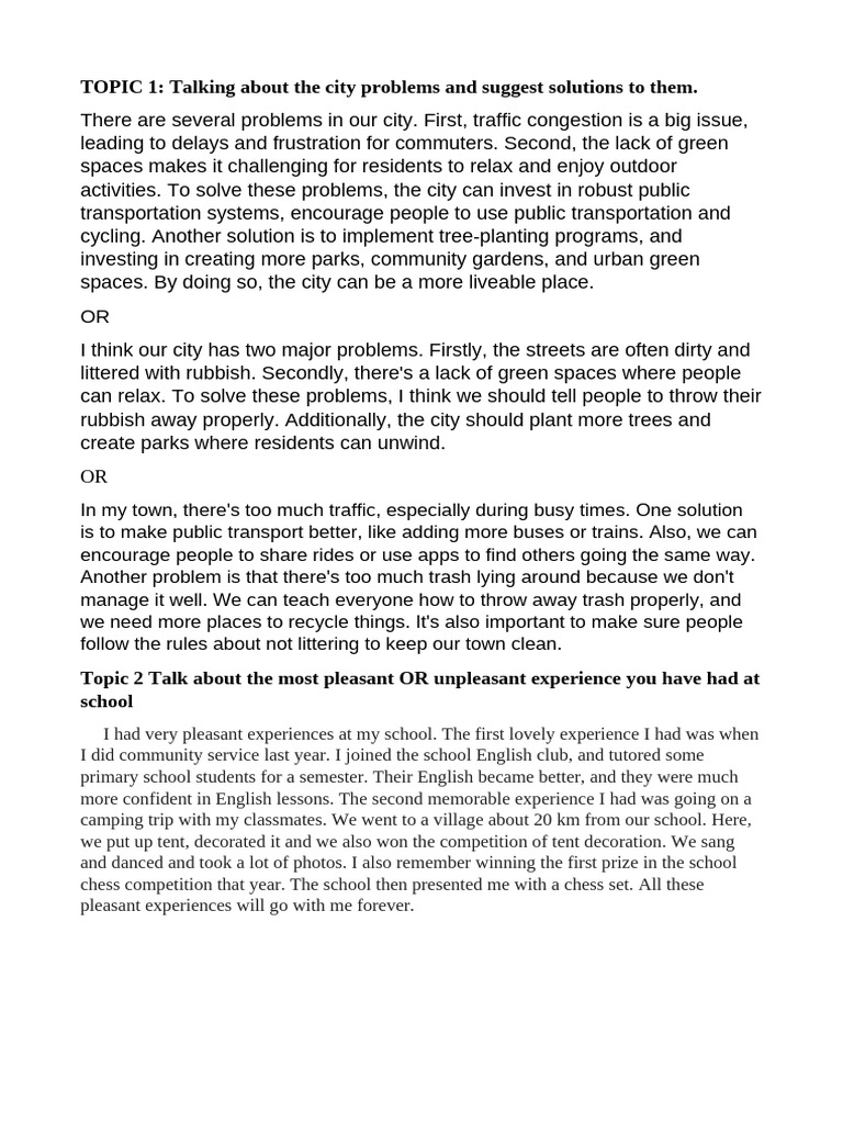 Speaking A 9 Topic 1 | PDF