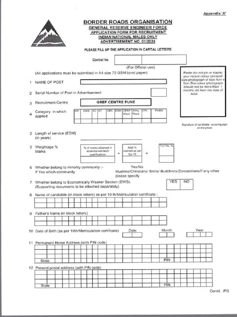 BRO Various Post Offline Form 2024 | PDF