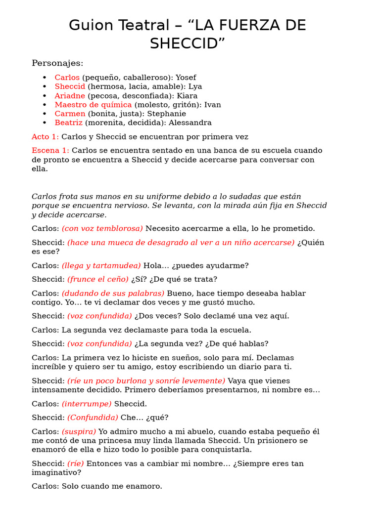 Guion Teatral La fuerza de Sheccid | PDF